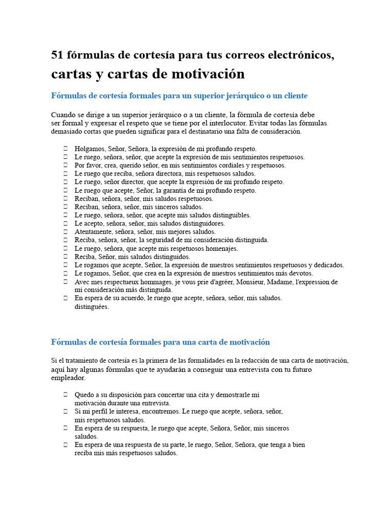 51 Fórmulas de Cortesía para Correos | PDF