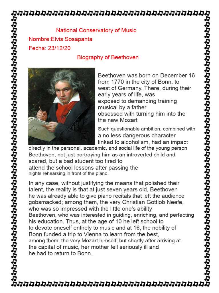 Biography of Beethoven | PDF | Ludwig Van Beethoven | Musical Compositions