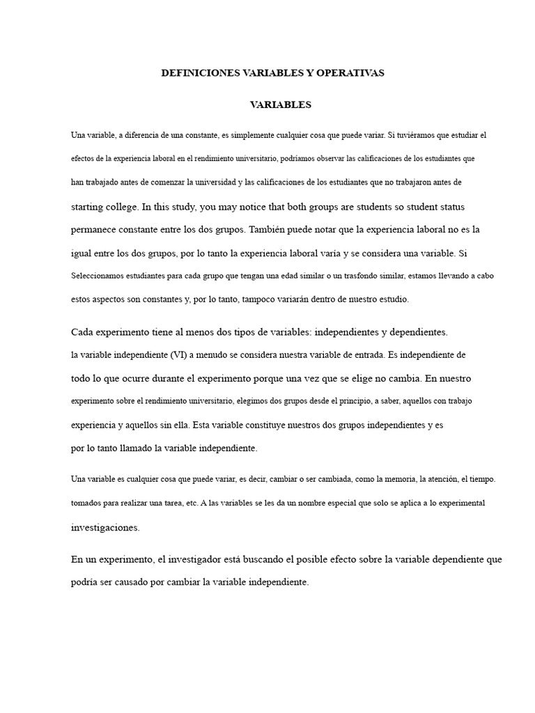 Definición y Tipos de Variables en Investigación | PDF | Validez ...
