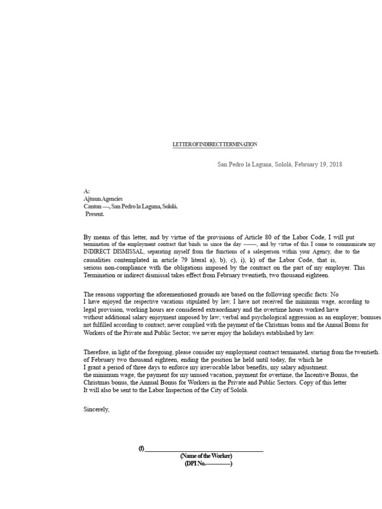 Indirect Termination Letter Template | PDF