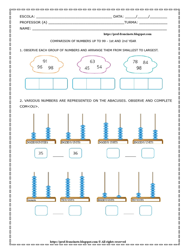 COMPARISON OF NUMBERS UP TO 99 - 1st AND 2nd GRADE | PDF