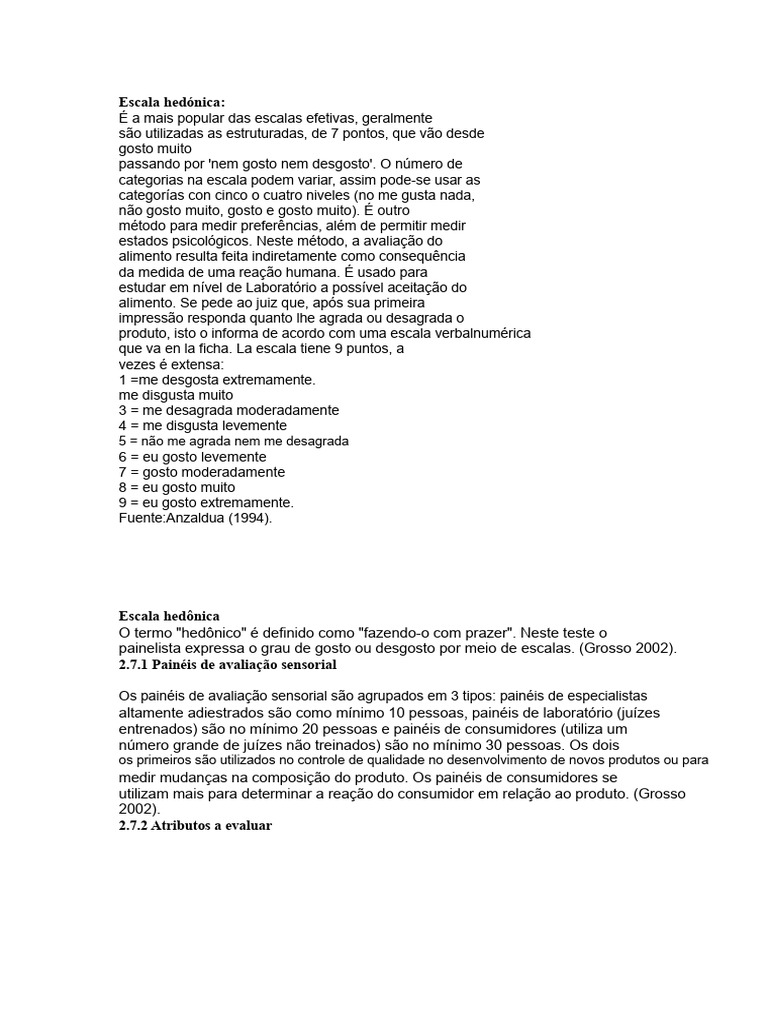 Escala hedônica.docx | PDF | Gosto | Sentidos