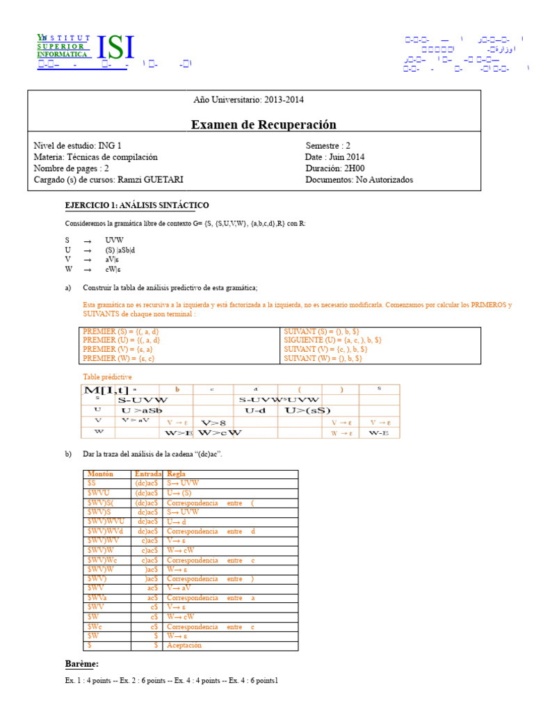 2014 - 06 - Examen Compilación - Corrección | PDF | Compilador | Analizando