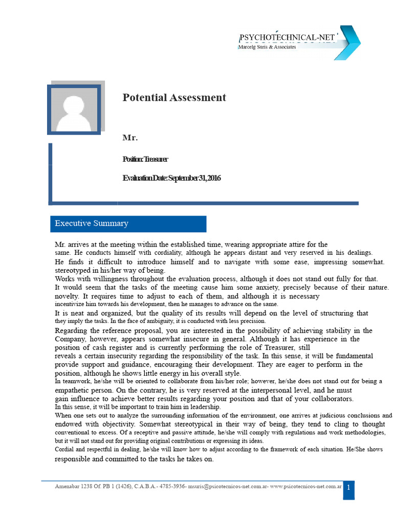 Example of a Potential Report | PDF | Leadership | Attitude (Psychology)