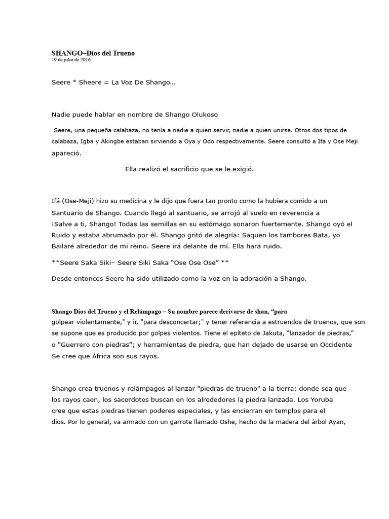 SHANGO - Dios Del Trueno | PDF