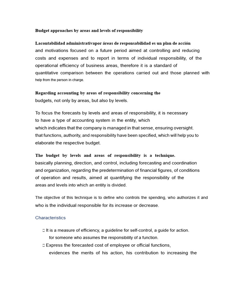 Budgeting by Responsibility Areas Explained | PDF | Budget | Expense