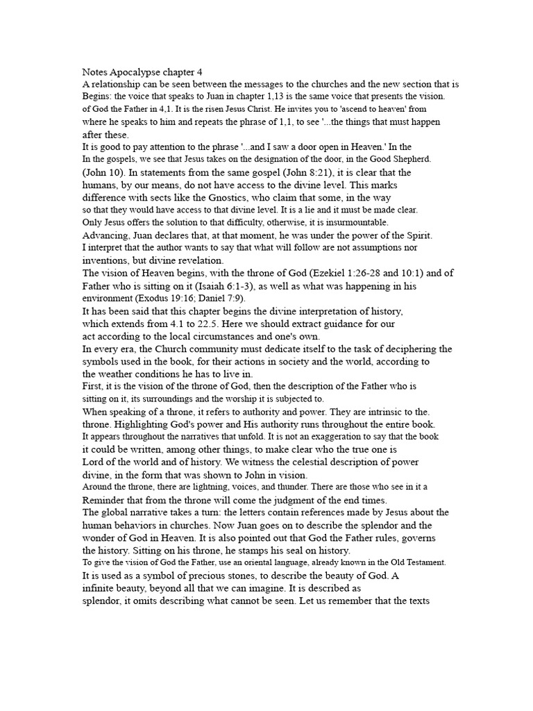 Notes Apocalypse Chapter 4 | PDF | Gospel Of John | Jesus