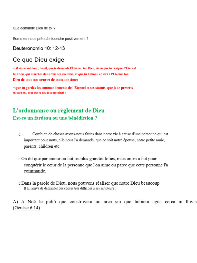 Que demande Dieu de nous ? | PDF | Dieu | Livre de la Genèse