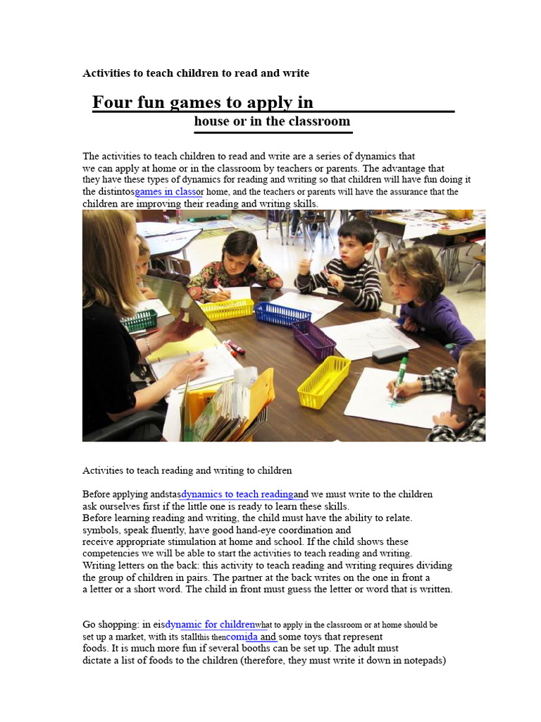Activities To Teach Children To Read and Write | PDF | Literacy ...