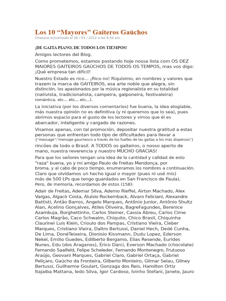 Los 10 Mejores Gaiteros Gaúchos | PDF