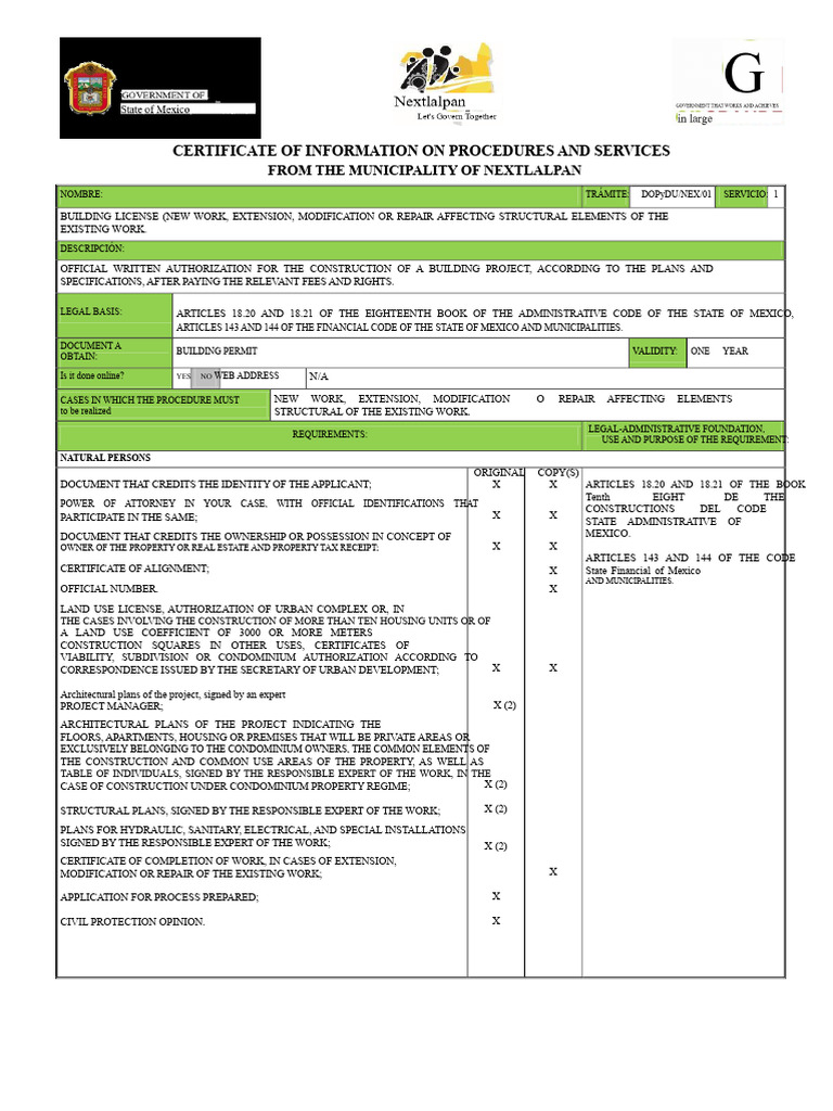 Nextlalpan Building License Guide | PDF | Condominium