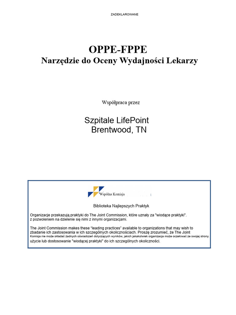 OPPE Lekarz w Szpitalu | PDF