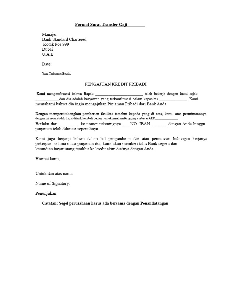 Format Surat Transfer Gaji Karyawan | PDF