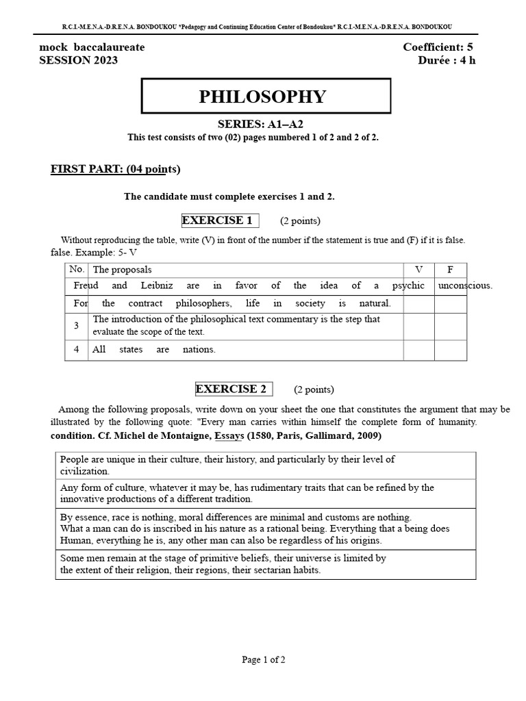2-Philosophy A1A2 - Mock Bac Exam 2023 | PDF | Essays | Liberal Arts ...