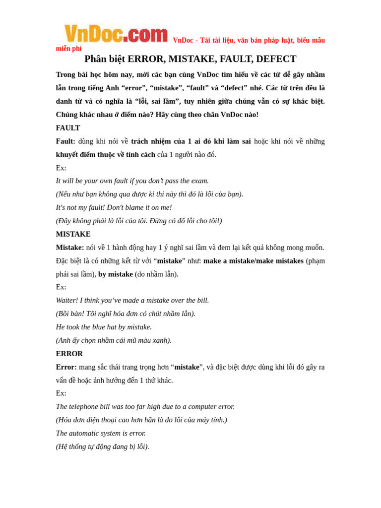 Phan Biet Error Mistake Fault Defect | PDF