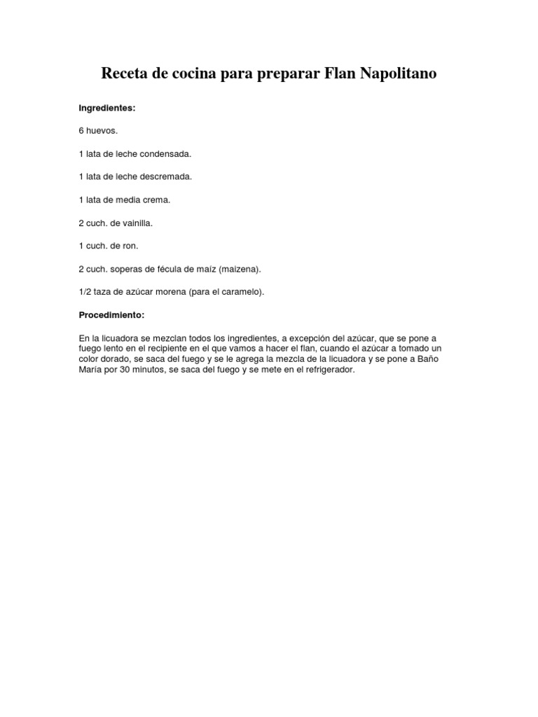 Ingredientes para Flan Napolitano | PDF