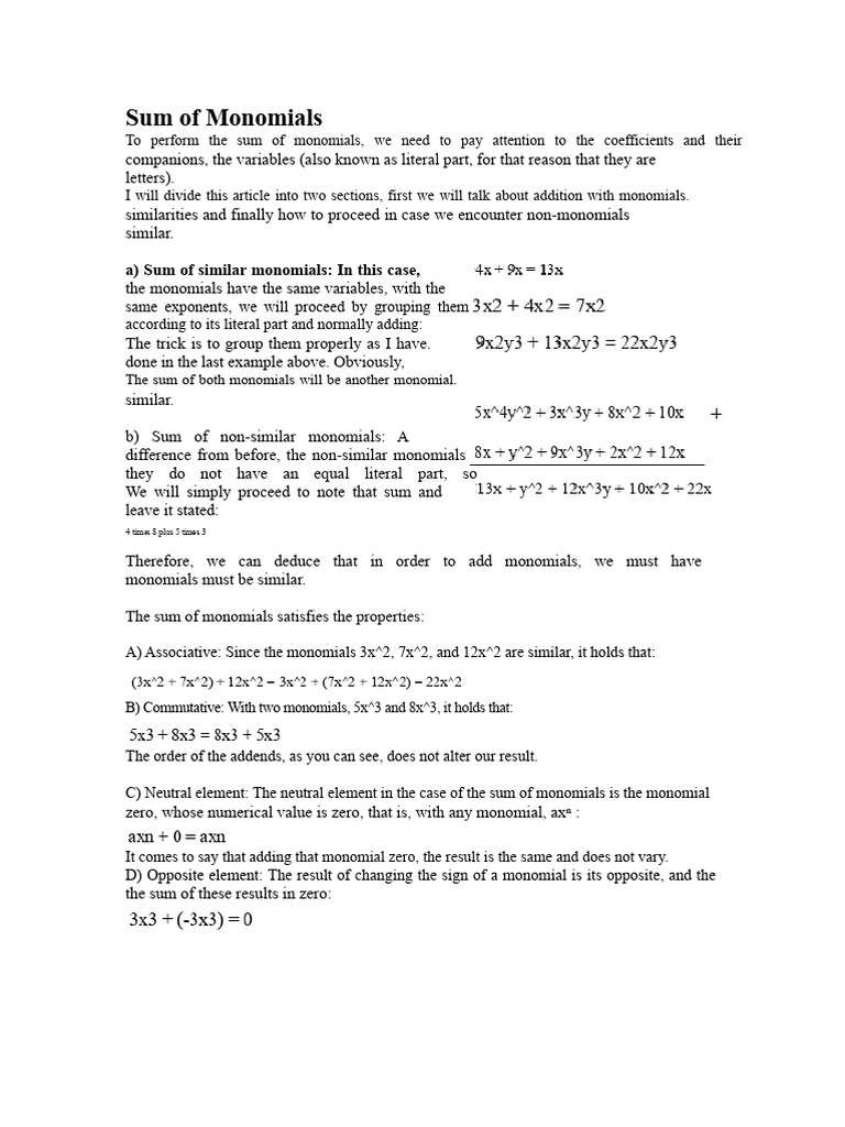 Sum of Monomials | PDF | Factorization | Equations