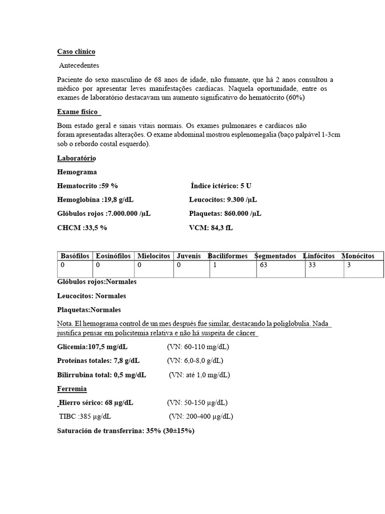 Caso Clínico Policitemia Vera | PDF | Glóbulo branco | Doenças e ...