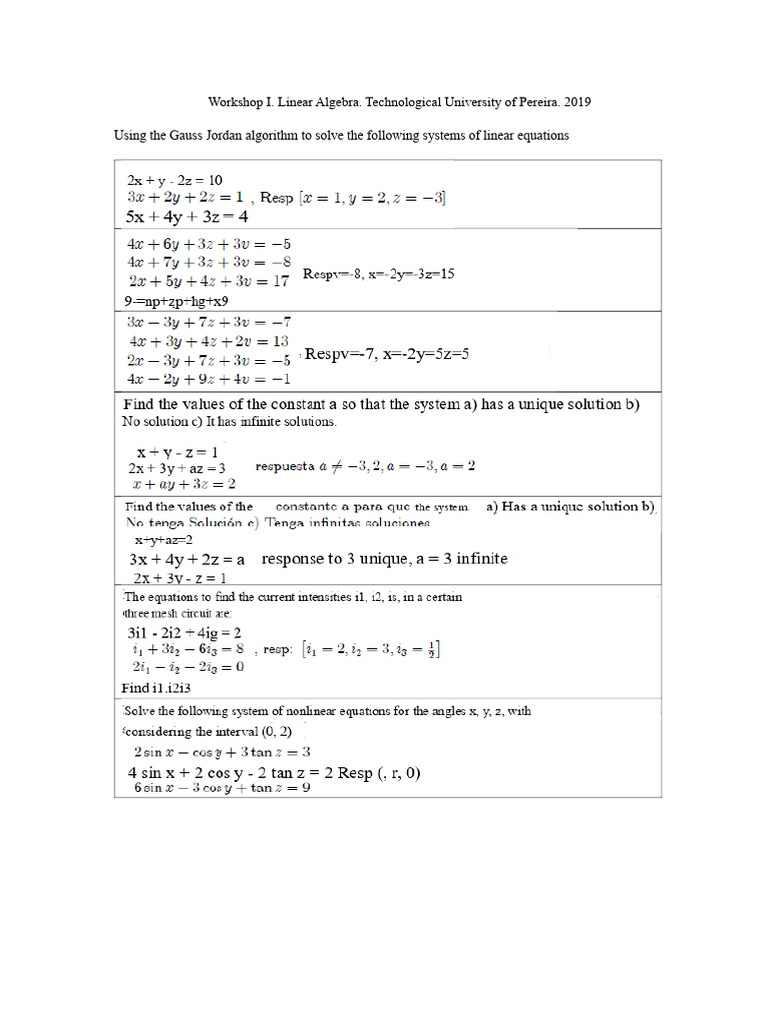 Exercises Linear Equation Systems Utp | PDF
