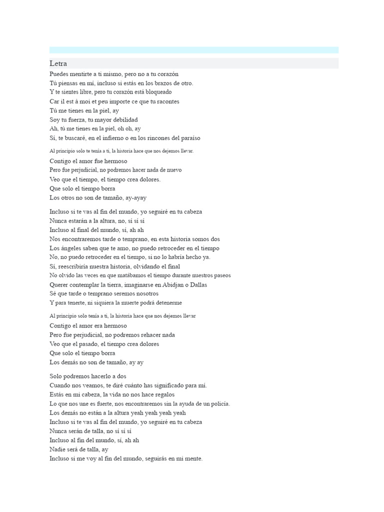 Palabras de La Canción Sensey en Tu Cabeza | PDF