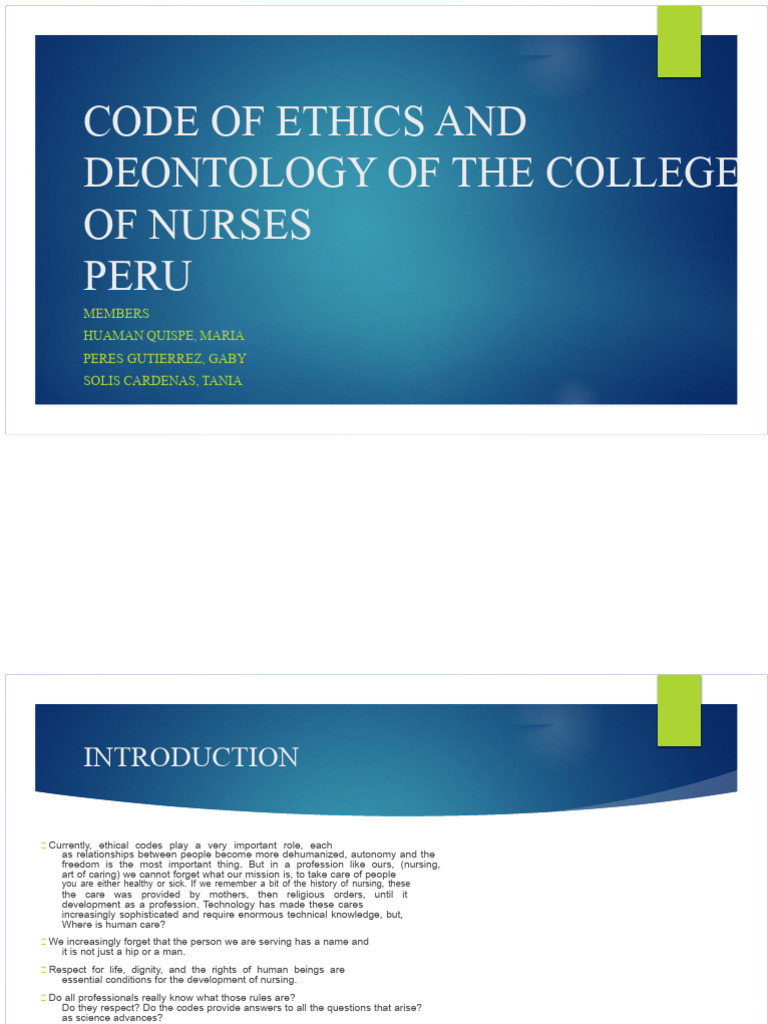 Code of Ethics and Deontology of The Official College of Peru | PDF ...