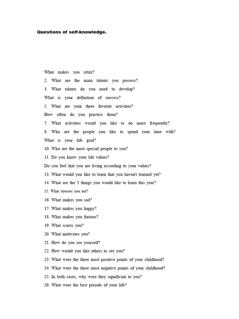 Questions for self-knowledge | PDF