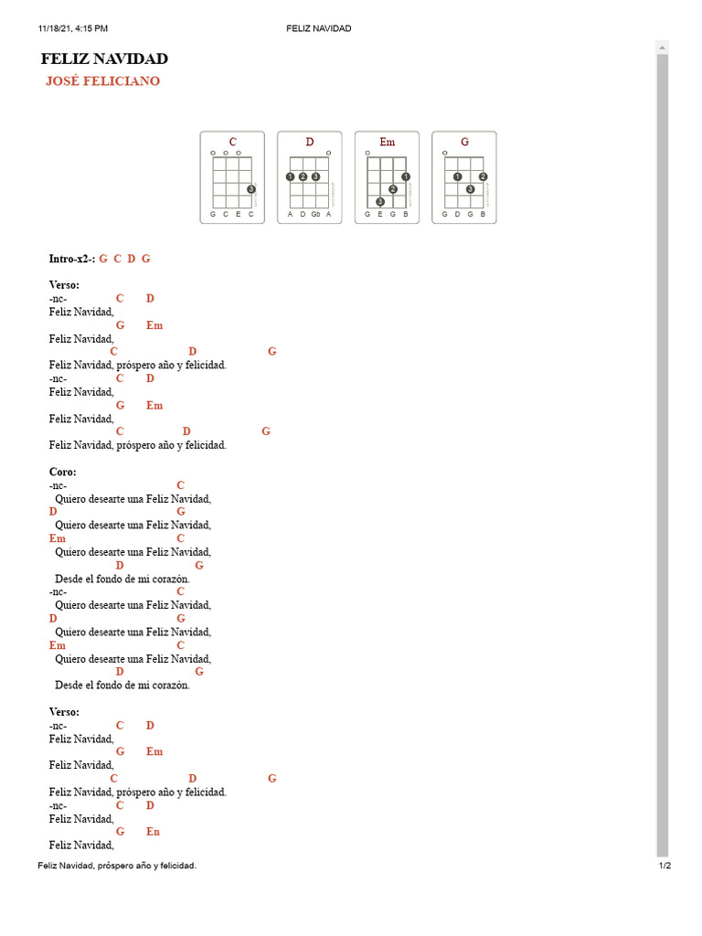 _FELIZ NAVIDAD_ Tabs de Ukulele por José Feliciano • UkuTabs | PDF ...