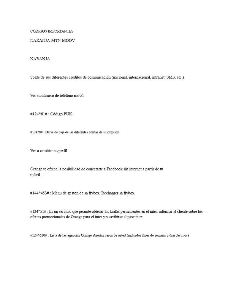 Códigos Útiles para Servicios de Orange, MTN y Moov | PDF | Internet ...