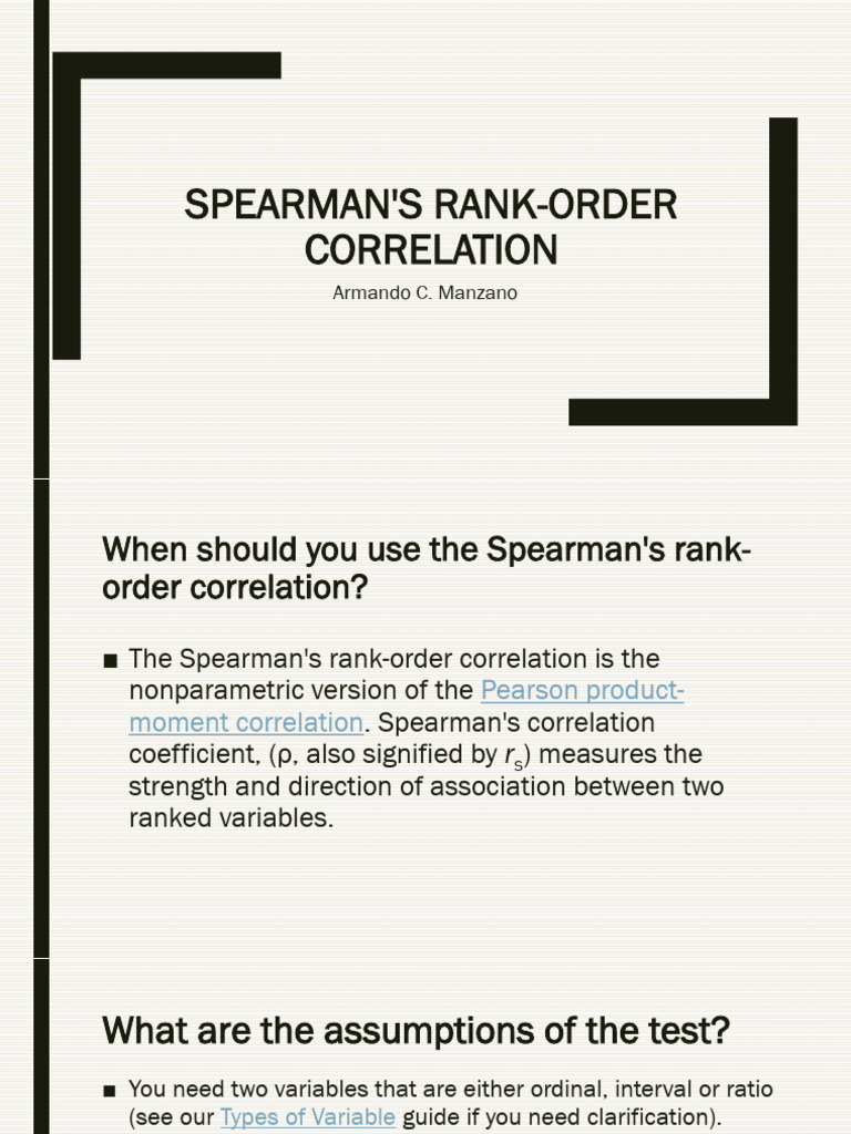 Understanding Spearman's Correlation | PDF | Spearman's Rank ...