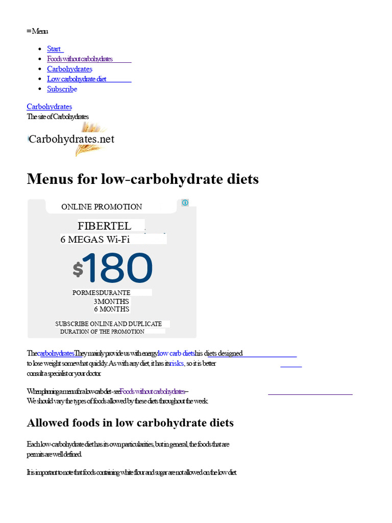 Low-Carbohydrate Diet Menus.pdf | PDF | Low Carbohydrate Diet | Foods
