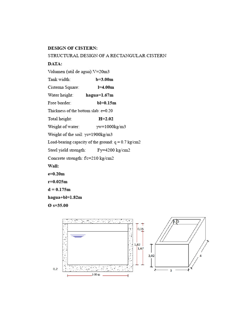 Structural Design of Rectangular Cistern | PDF | Bending | Structural ...