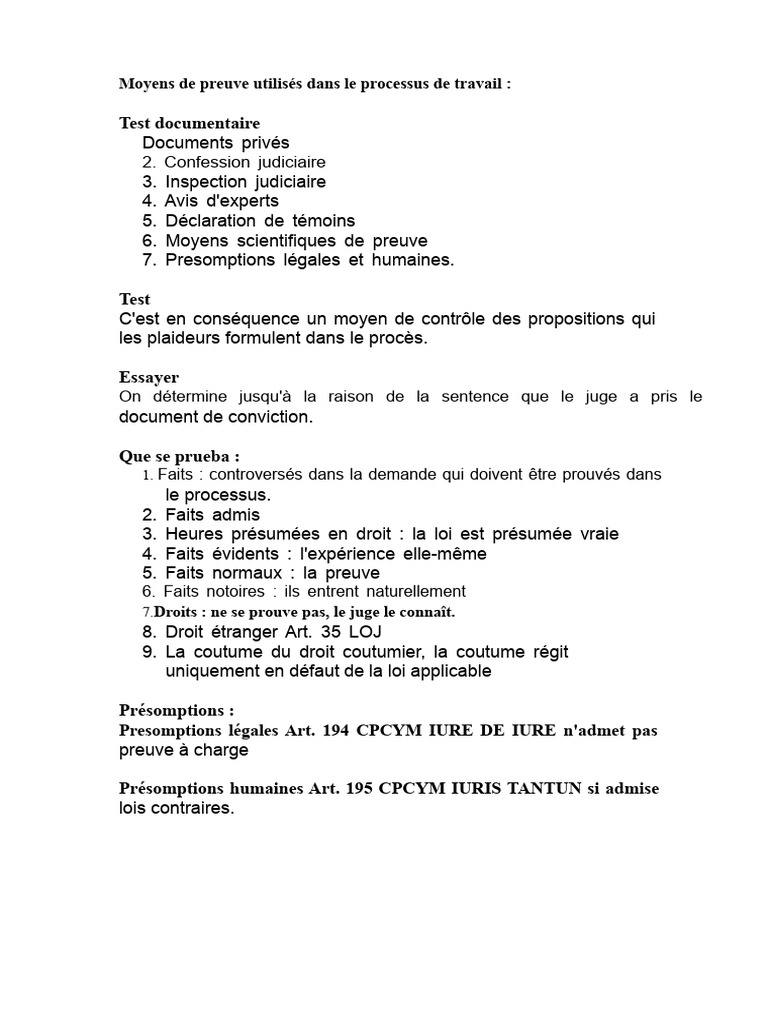 Moyens de preuve en procédure judiciaire | PDF | Compétence | Droit ...