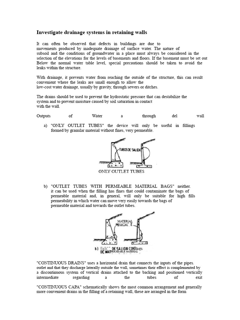 Drainage Systems for Retaining Walls | PDF | Drainage | Civil Engineering
