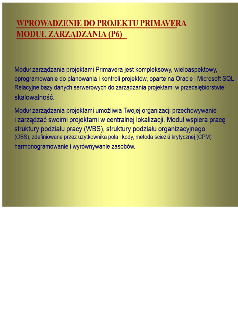 Wprowadzenie do Primavera P6.ppt | PDF