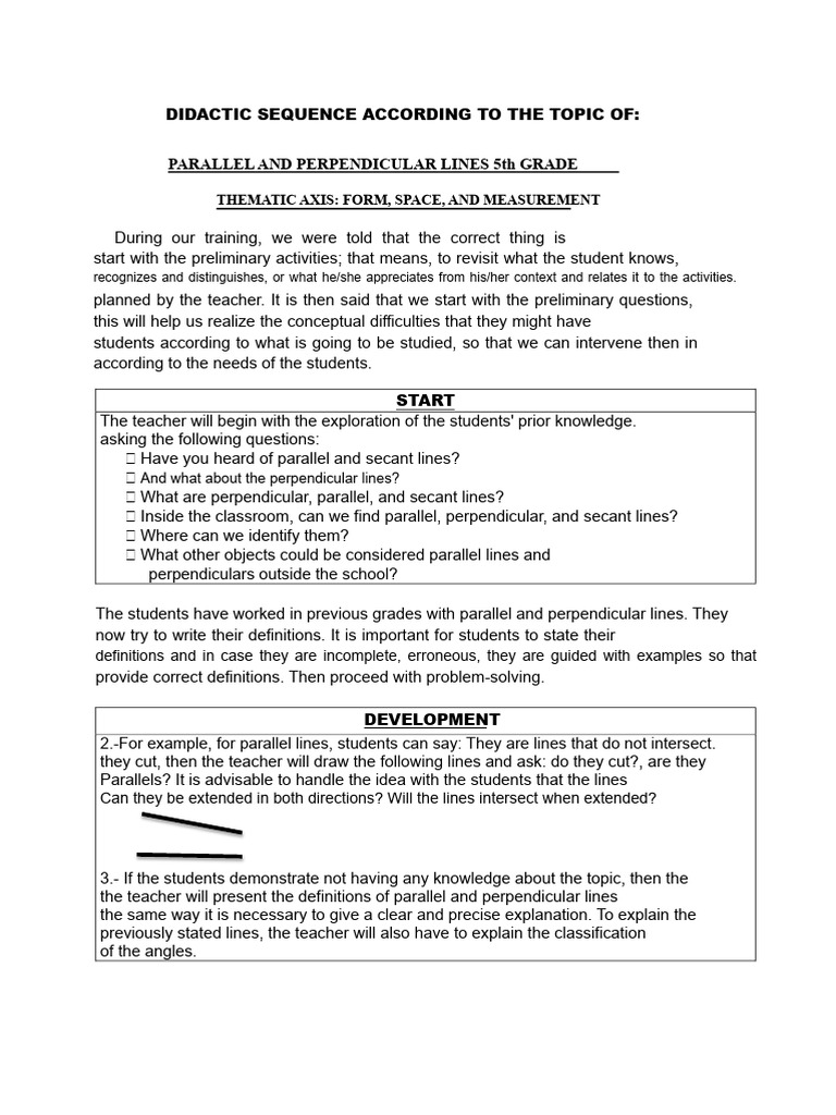 GEOMETRY DIDACTIC SEQUENCE PARALLELS AND PERPENDICULARS | PDF ...