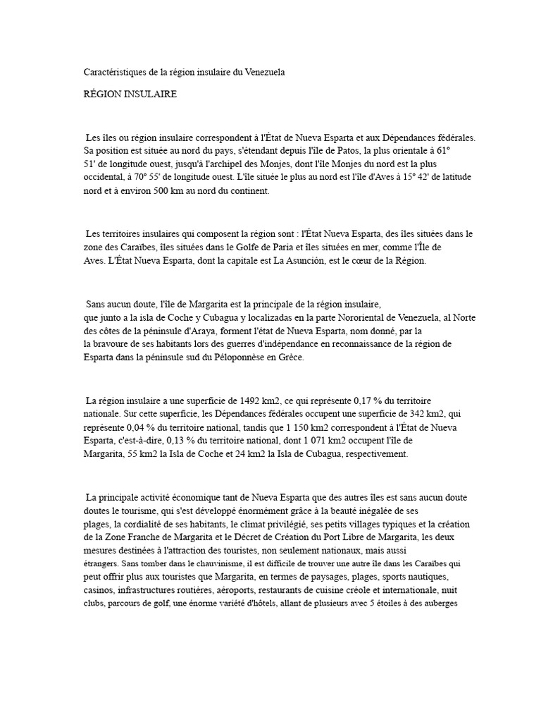 Caractéristiques de la région insulaire du Venezuela | PDF | Montagnes ...