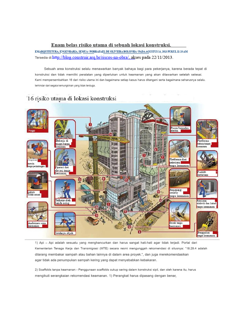 Enam Belas Risiko Utama Di Lokasi Konstruksi | PDF