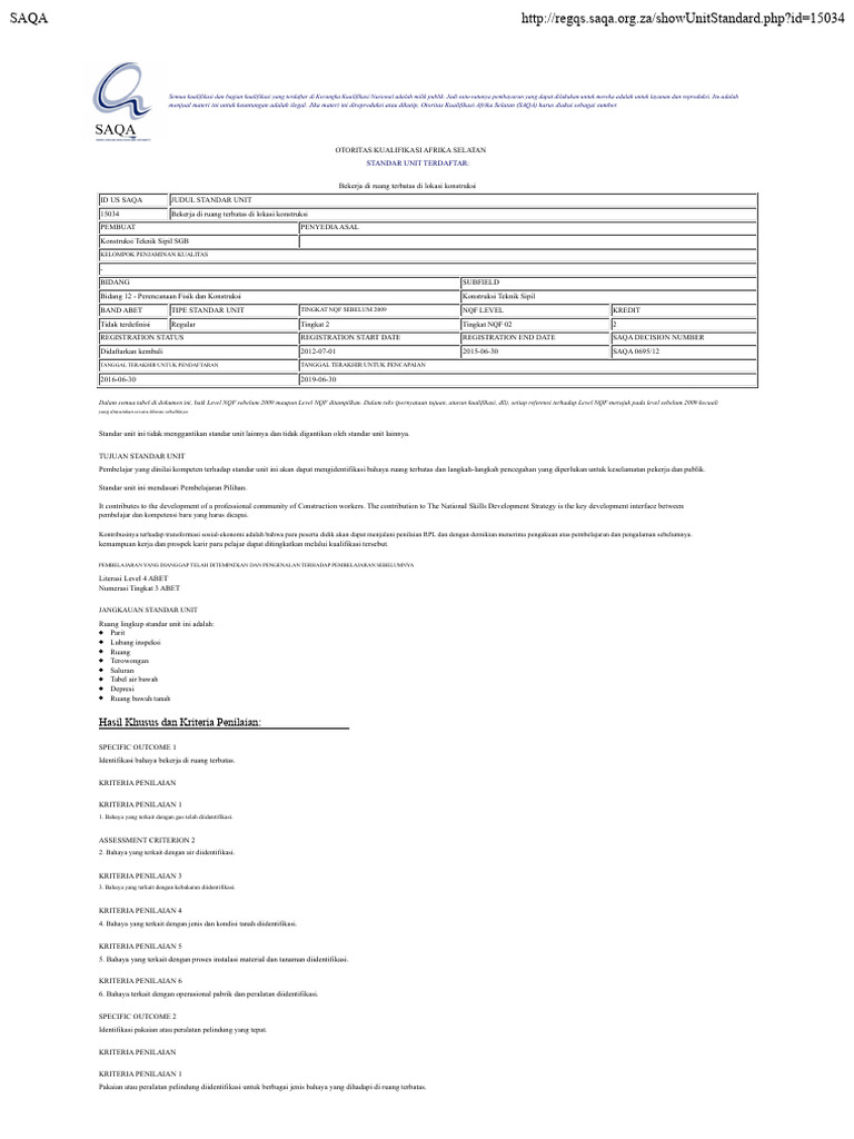 SAQA US 15034 - Ruang Terbatas | PDF