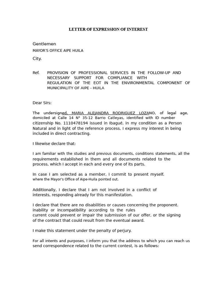 Expression of Interest for Aipe-Huila Services | PDF