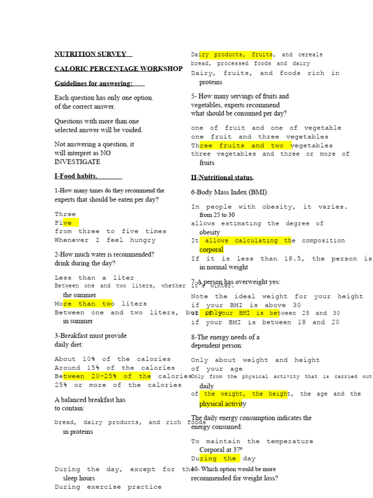Nutrition Questionnaire | PDF | Healthy Diet | Dieting