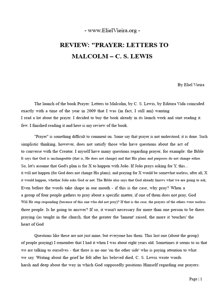 Review - Prayer: Letters to Malcolm | PDF | Prayer | C. S. Lewis