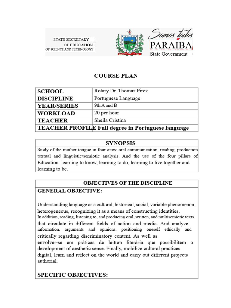 9th grade course plan 2020.docx | PDF | Linguistics | Knowledge