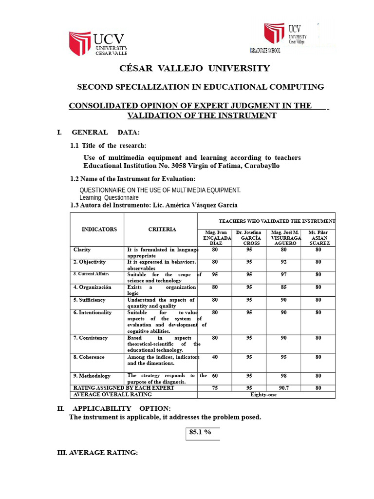 REPORT ON THE EXPERTS' TRIAL - AMERICA - UCV 2nd specialty COMPUTER ...