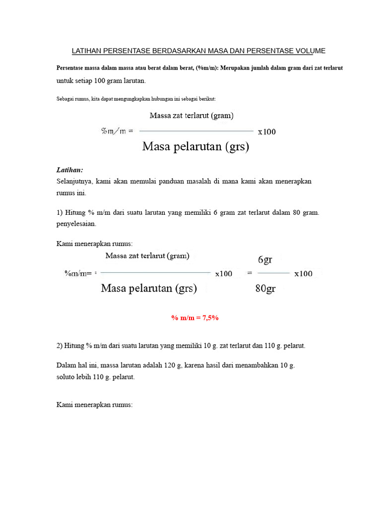 Latihan Persentase Massa dan Volume | PDF