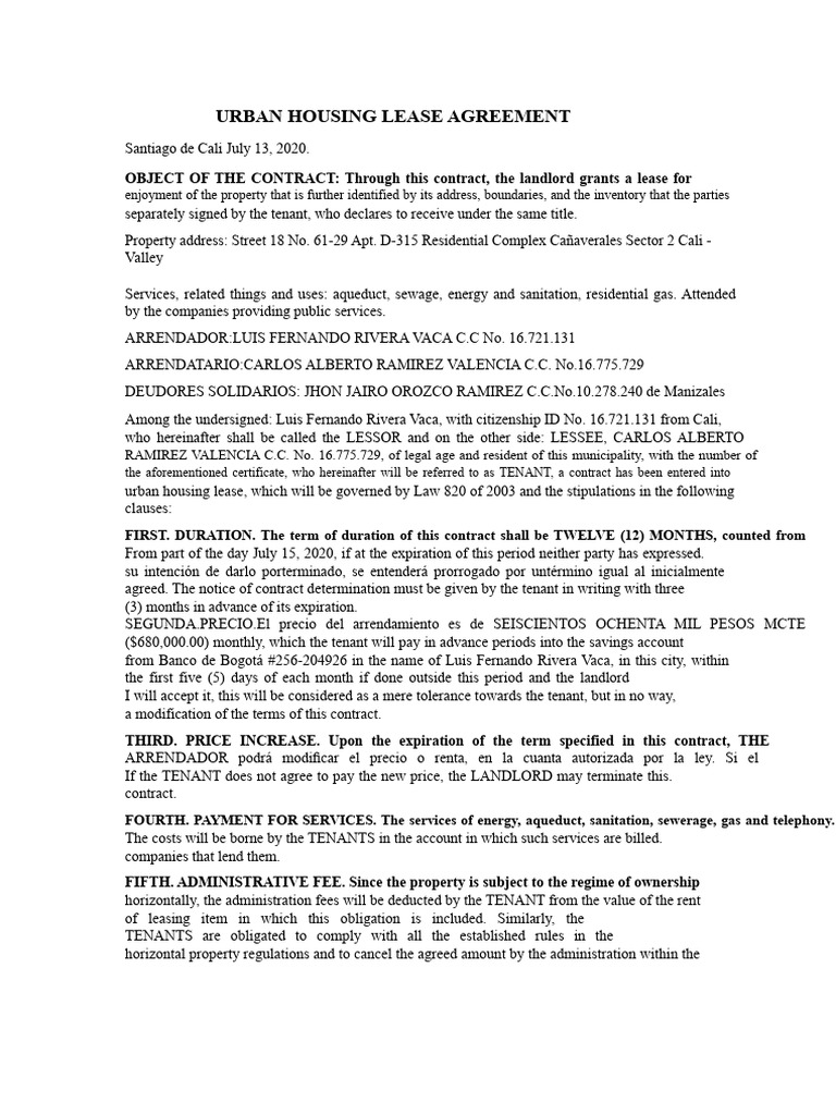 URBAN HOUSING LEASE AGREEMENT | PDF | Lease | Leasehold Estate