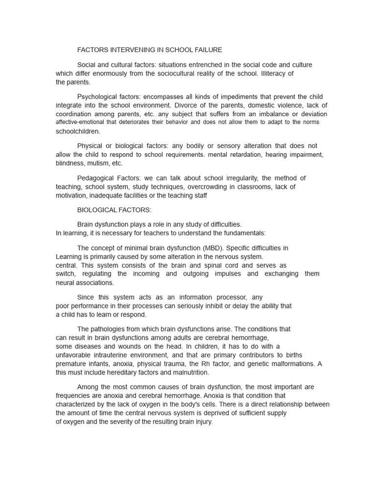 Factors Contributing to School Failure | PDF | Emotions | Mental Disorder