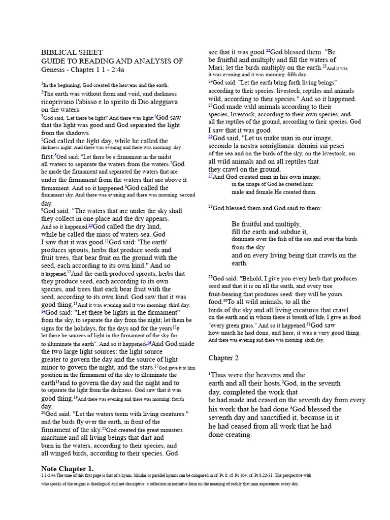 Biblical Sheet Genesis Creation | PDF | Genesis Creation Narrative ...