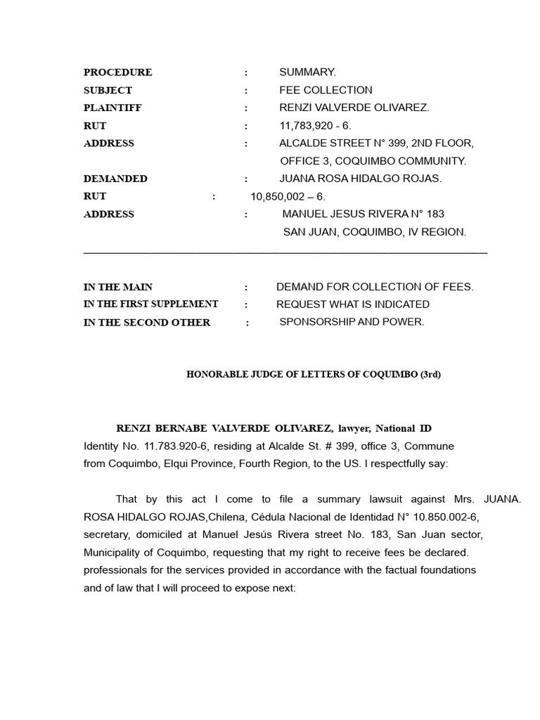 DEMAND FOR COLLECTION OF FEES | PDF | Lawsuit | Justice