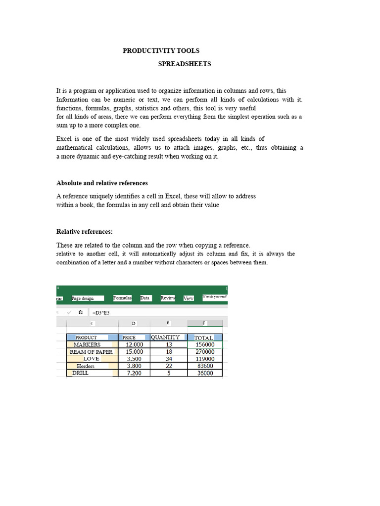 Productivity Tools - Spreadsheets | PDF | Spreadsheet | Microsoft Excel