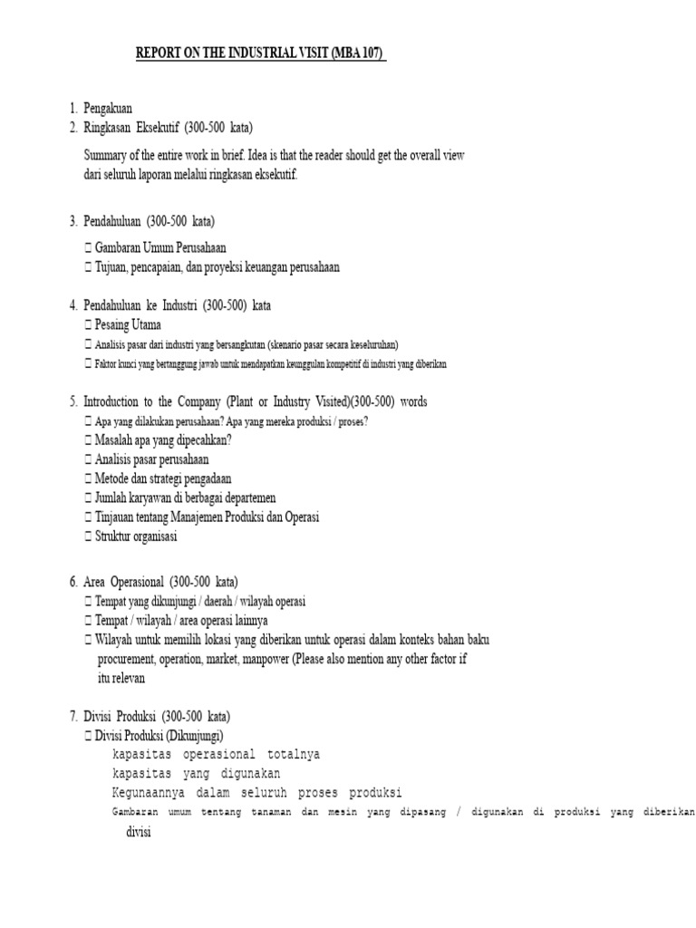 Format Laporan Kunjungan Industri | PDF